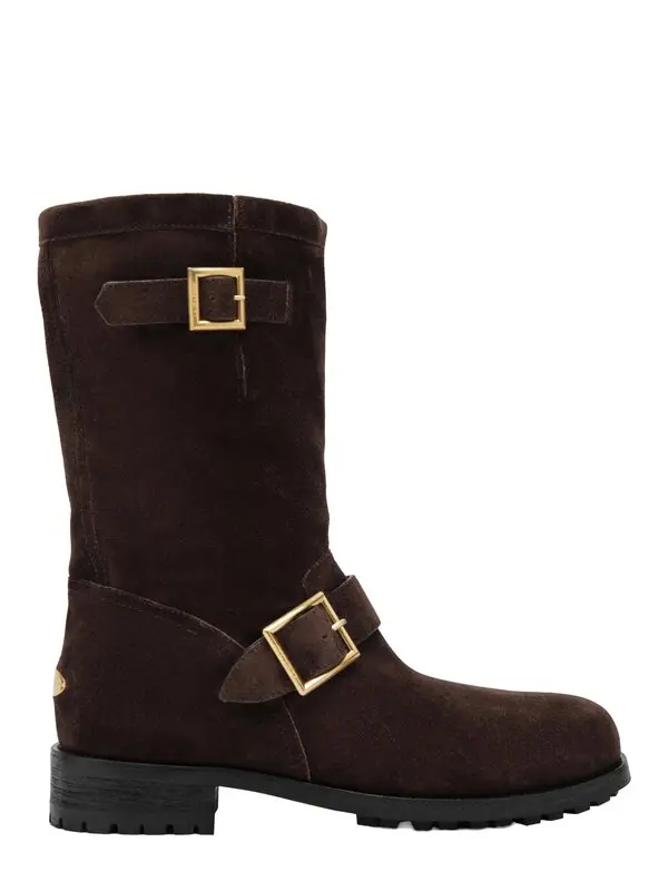 JIMMY CHOO Suede Biker Boots - Brown