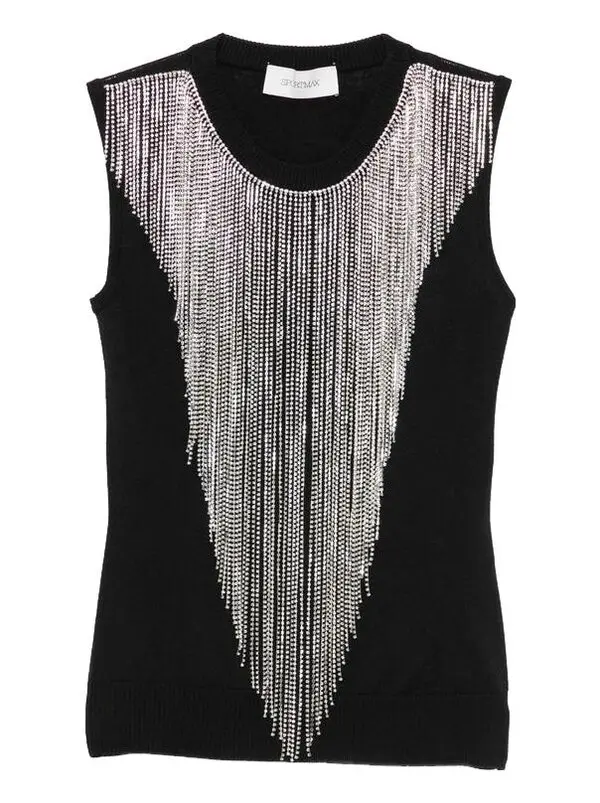 Sportmax Knitted Crystal-fringe Vest - Black