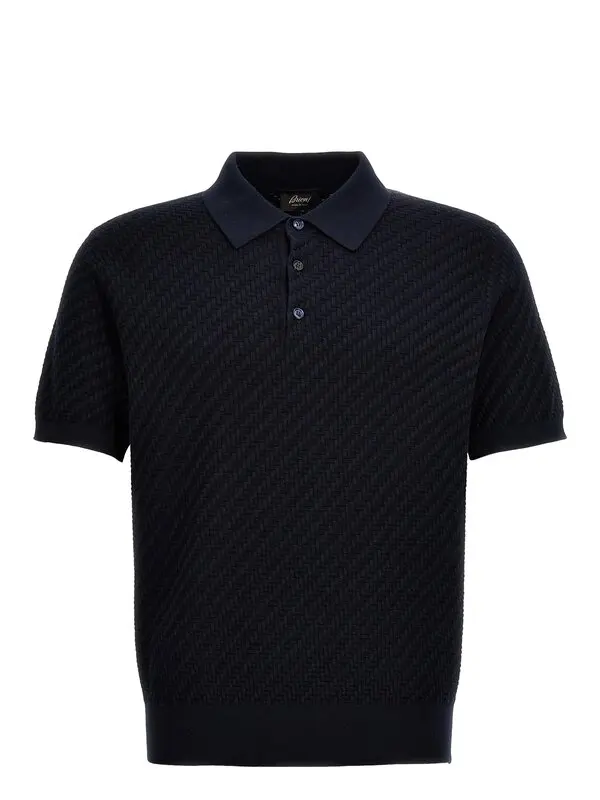 Brioni Woven Knit Polo Shirt - Blue