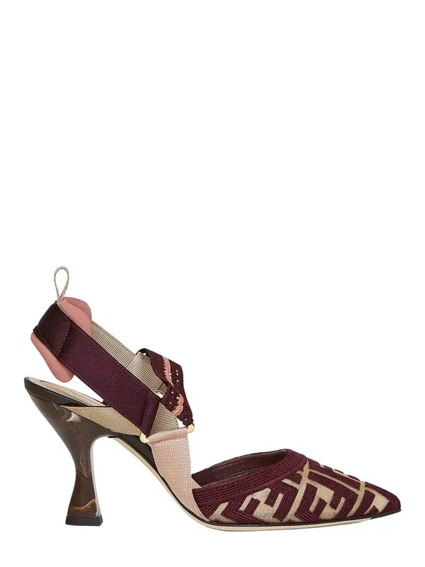 Fendi Burgundy Ff Fabric Colibrì Slingback Pumps - Multicolor