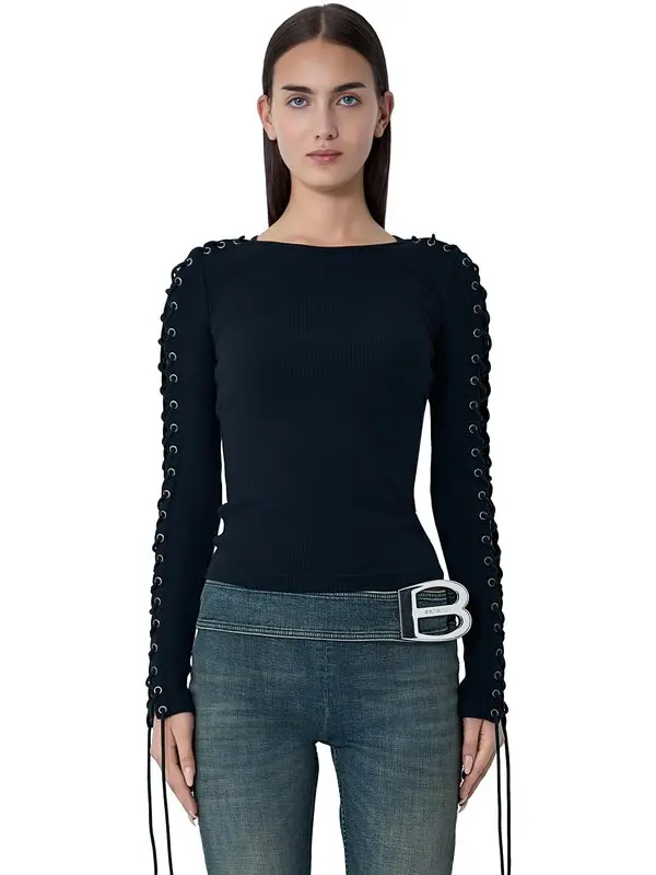 Balenciaga Lace-up T-shirt - Black