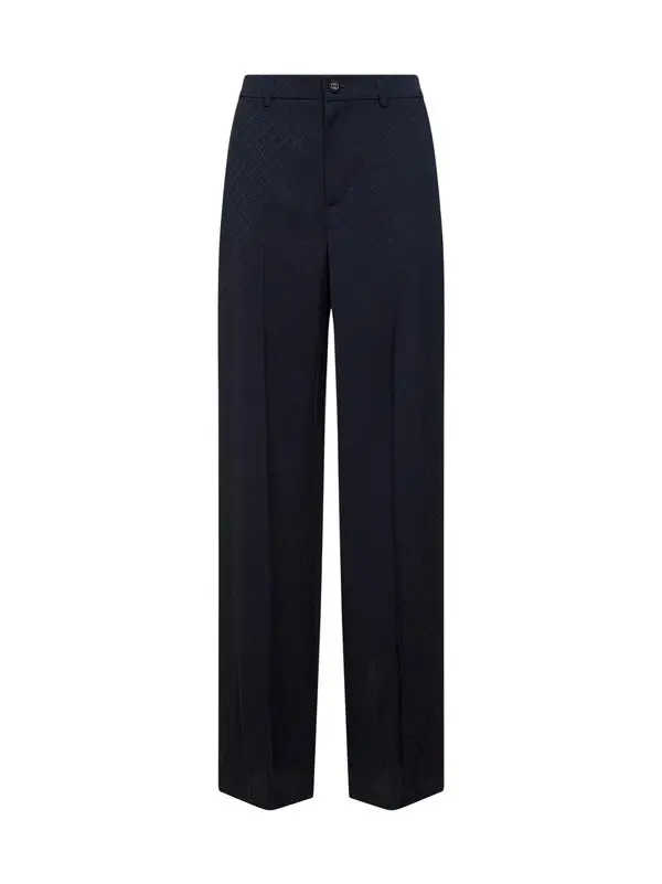 Gucci Dark Blue Viscose And Silk Jacquard Trousers - Multicolor