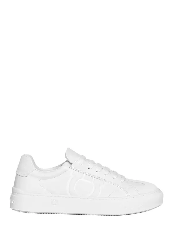 FERRAGAMO White Leather Gancini Sneakers - Multicolor