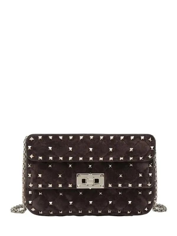 Valentino Garavani Rockstud Spike Bag In Suede - Brown