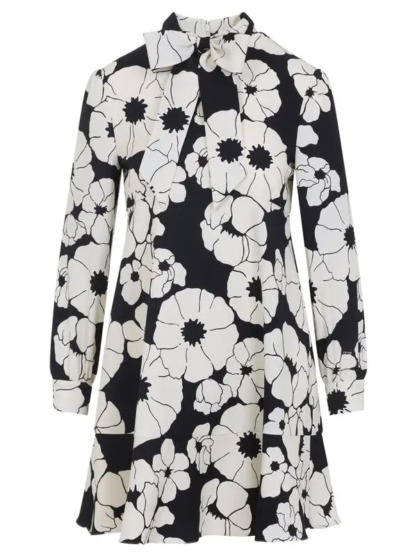Celine Floral Virgin Wool Mini Dress - Black