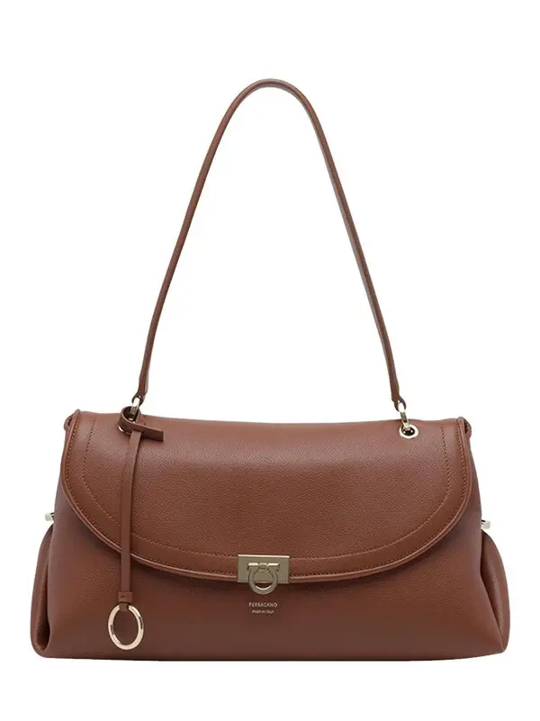 FERRAGAMO Gancini Logo Shoulder Bag - Brown