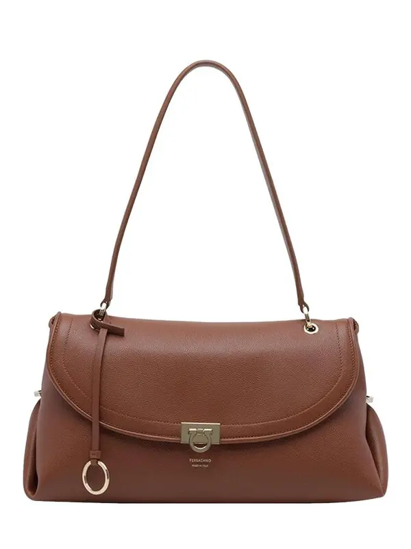 FERRAGAMO Gancini Logo Shoulder Bag - Brown