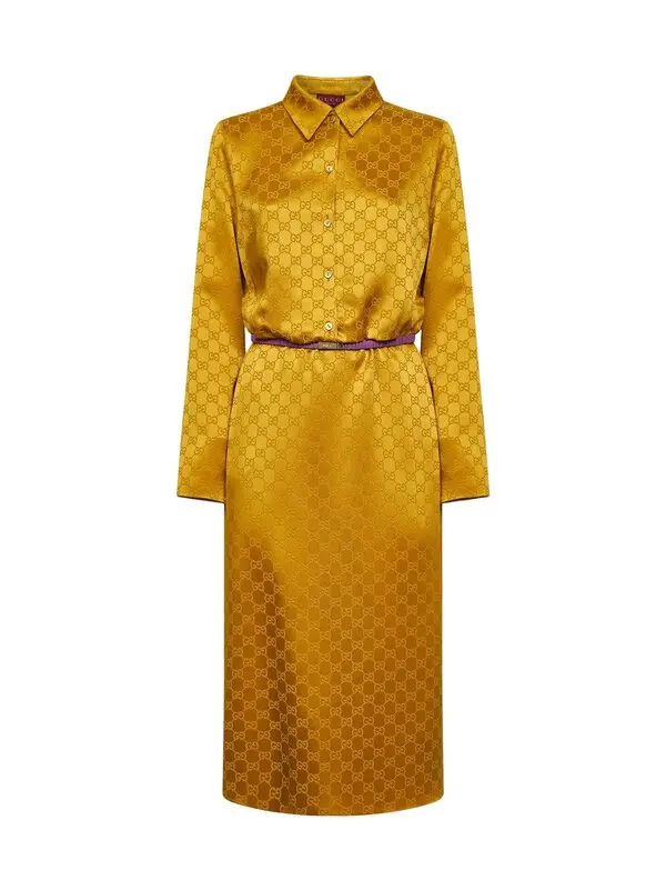 Gucci Gg Jacquard Viscose Midi Shirt Dress - Multicolor