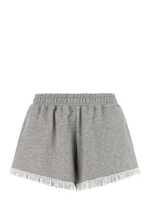 GANNI Isoli Cotton Lace-trim Shorts - Gray