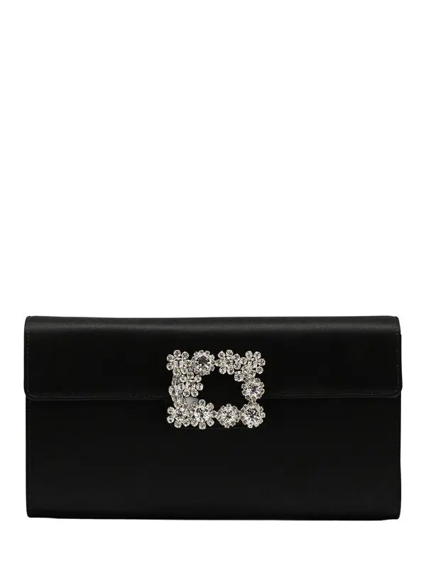 ROGER VIVIER Satin Clutch Bag With Buckle - Black