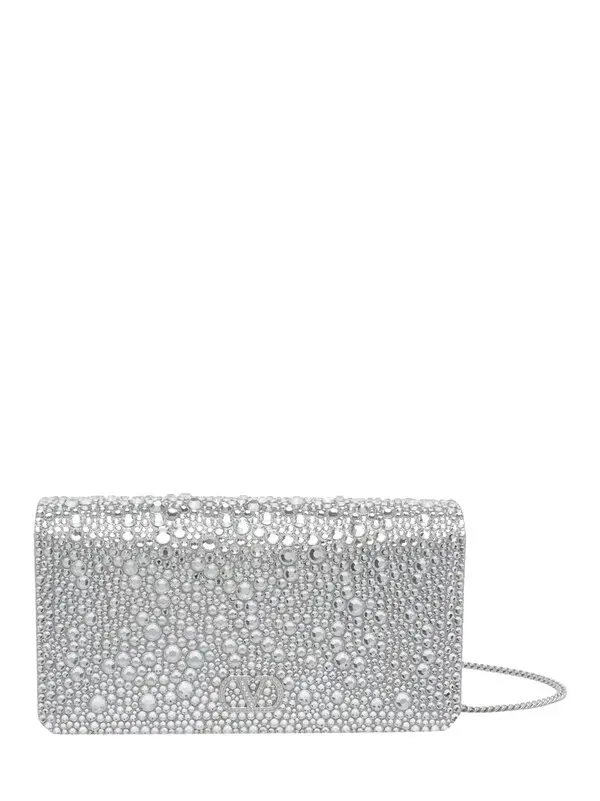 Valentino Garavani Vlogo Signature Crossbody Bag With Svarowski Crystals - Silver