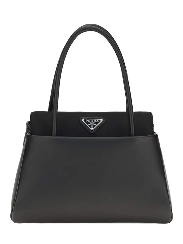 Prada Top Handle Bag With Triangle Logo - Black