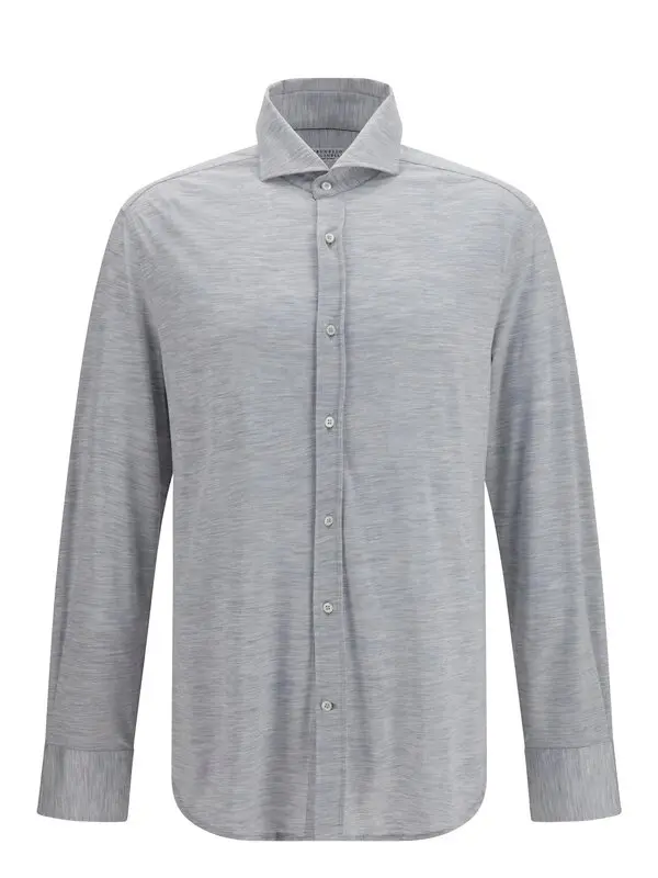 Brunello Cucinelli Silk And Cotton Jersey Shirt With Spread Collar - Gray