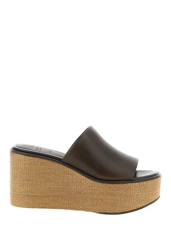 Brunello Cucinelli Leather And Raffia Wedges - Brown