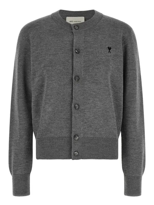 AMI Paris De Coeur Cardigan - Gray