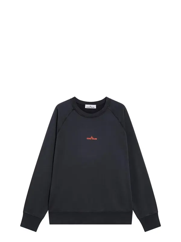 Stone Island Navy Cotton Sweatshirt With Logo Prints - Blue