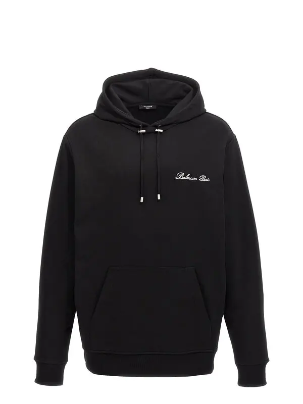 Balmain Signature Organic Cotton Hoodie - Black