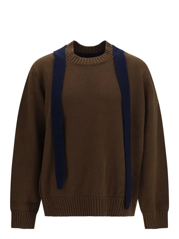 Sacai Wool Knit Cardigan With Integrated Scarf - Brown