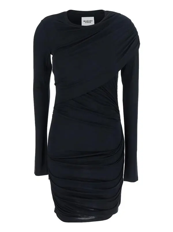 Isabel Marant Étoile Denise' Black Dress With Round Neckline And Ruffle Design In Fabric - Multicolor