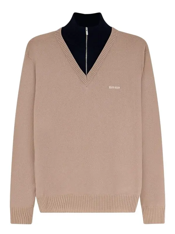 Miu Miu Cashmere Sweater With Logo Inlay - Multicolor