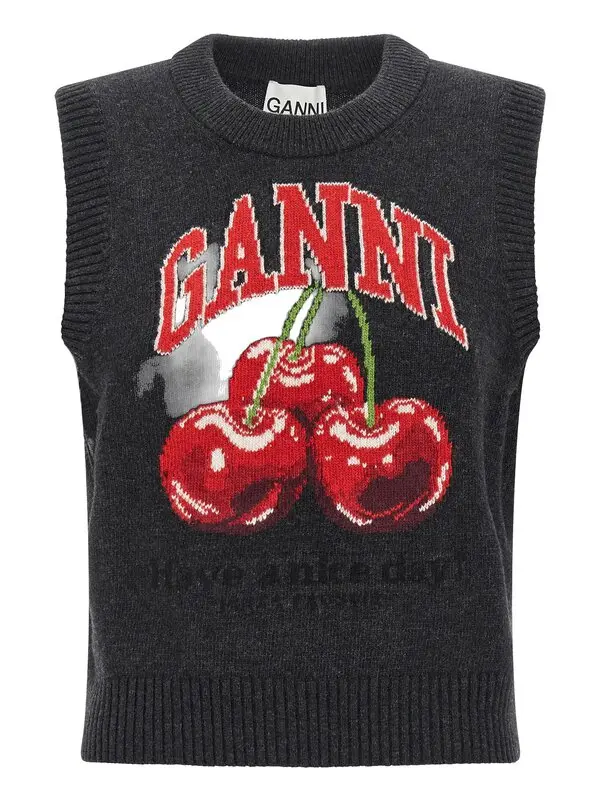 GANNI Wool Blend Waistcoat - Black