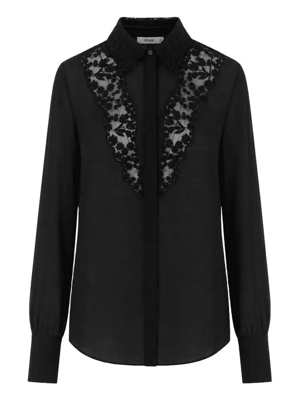 Fendi Georgette Shirt With Lace Details - Black