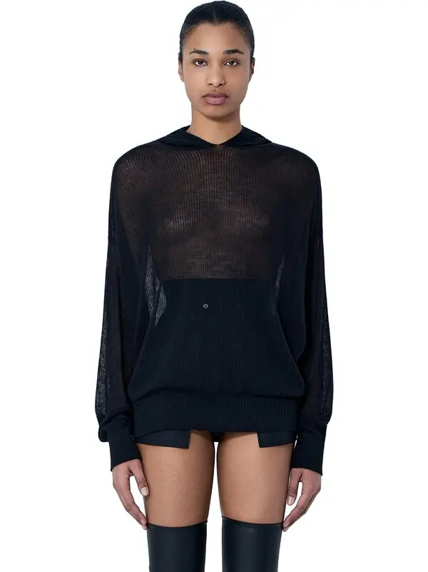 Rick Owens Mesh Knit Hoodie - Black