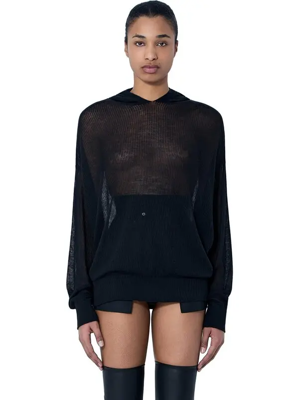 Rick Owens Sheer Mesh Knit Hoodie - Black