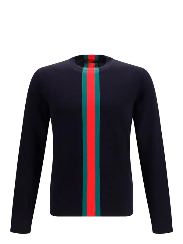 Gucci Knitted Cotton Sweater With Web Intarsia - Blue
