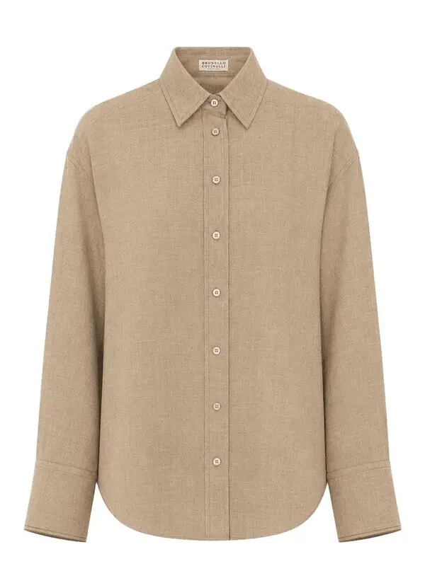 Brunello Cucinelli Classic Collar Virgin Wool Shirt - Cream