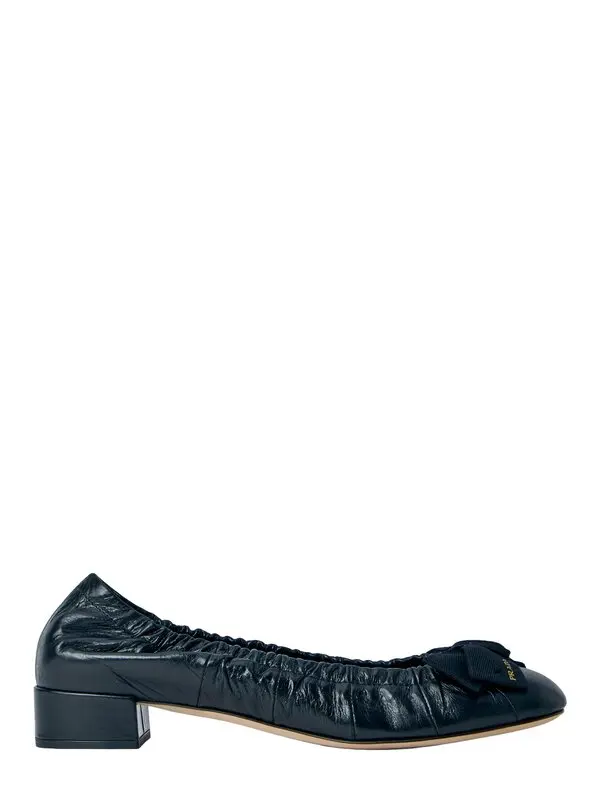 Prada Leather Bow Detail Ballet Flats - Black
