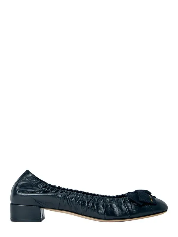 Prada Leather Bow Detail Ballet Flats - Black
