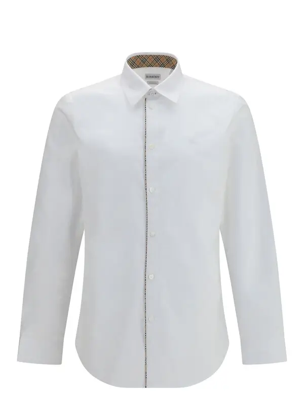 Burberry Cotton Shirt With Check Trims - White