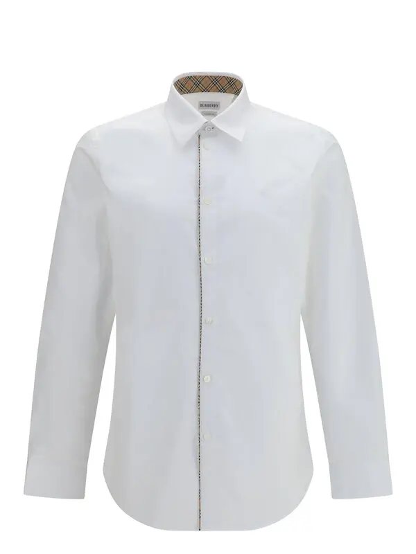 Burberry Cotton Shirt With Check Trims - White