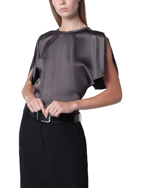 Victoria Beckham Bela Satin Viscose Top In Ore - Brown