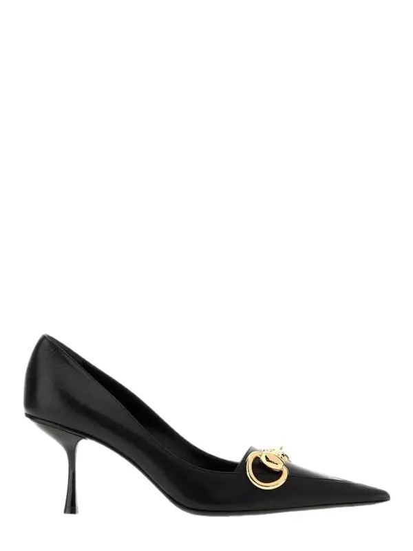 Gucci Leather Horsebit Pointed Toe Kitten Heel Shoes - Black