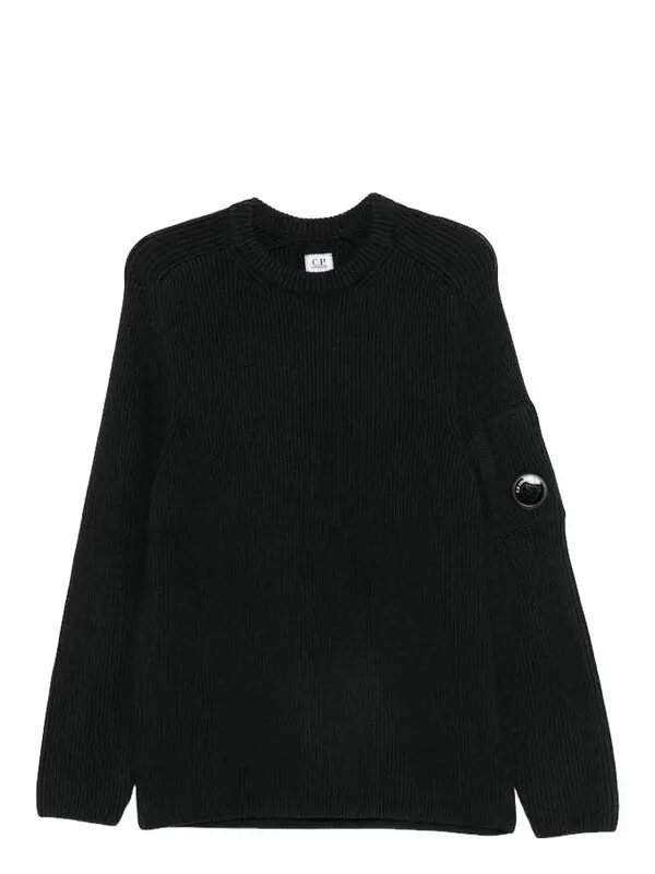 C.P. COMPANY Ribbed Knit Lens Detail Pullover - Black
