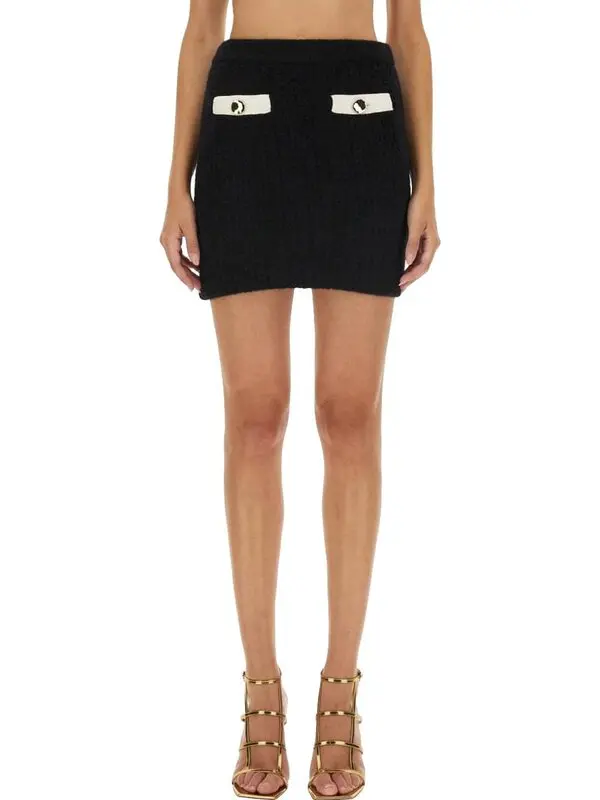 SELF-PORTRAIT Knitted Mini Skirt - Black