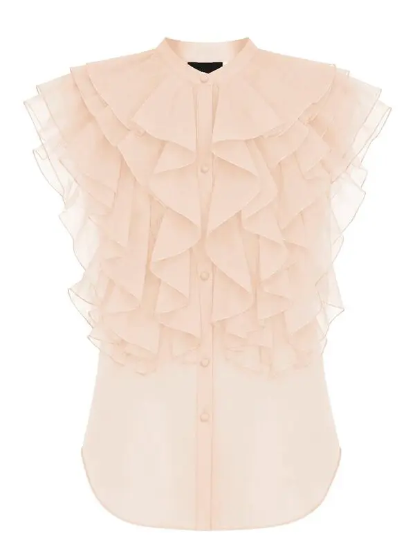 Max Mara Silk Ruffled Sleeveless Shirt - Pink