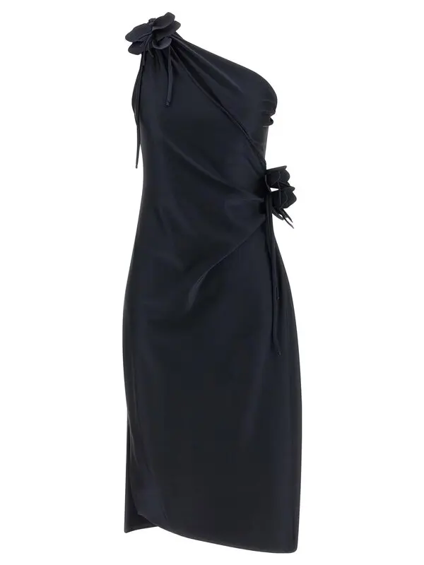 Coperni Asymmetric Mini Flower Midi Dress - Black