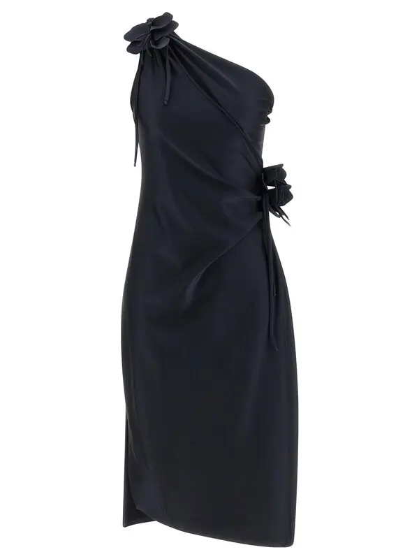 Coperni Asymmetric Mini Flower Midi Dress - Black