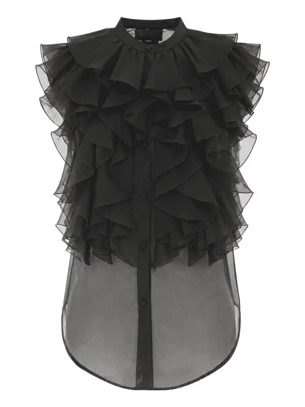 Max Mara Silk Ruffled Shirt - Black