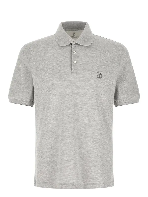 Brunello Cucinelli Logo Piqué Polo Shirt - Gray