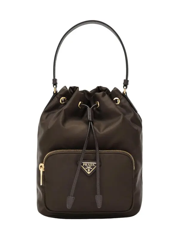 Prada Duet Bucket Bag In Re-nylon - Brown