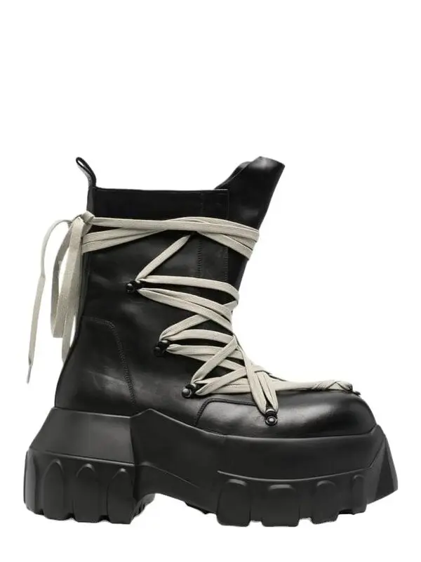 Rick Owens Leather Megalace Platform Trainers - Black
