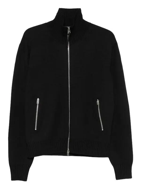 TOM FORD Wool Leather Elbow Patches Cardigan - Black