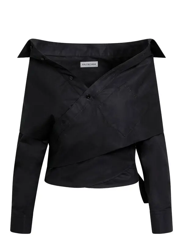 Balenciaga Off-shoulder Wrap Shirt - Black