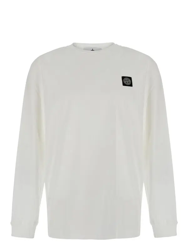 Stone Island Crew Neck Long Sleeve Cotton T-shirt For - White