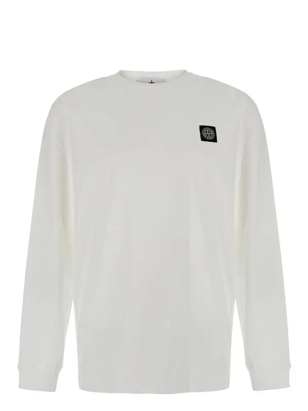 Stone Island Crew Neck Long Sleeve Cotton T-shirt For - White