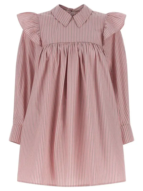 GANNI Striped Cotton Mini Dress - Pink